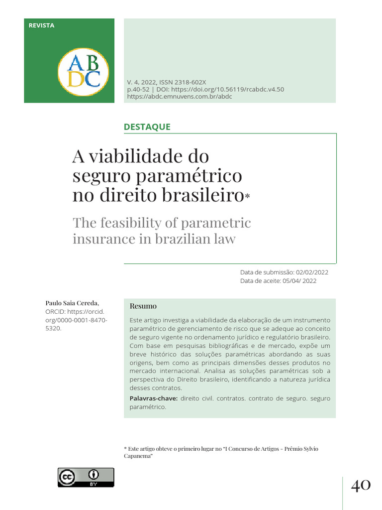 A Viabilidade Do Seguro Parametrico No Direito Bra | PDF | Contabilidade | Seguro