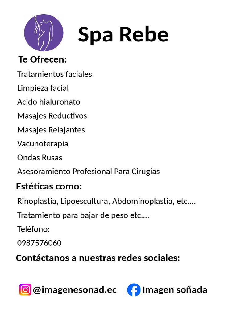 Servicios Estéticos y Faciales Spa Rebe | PDF