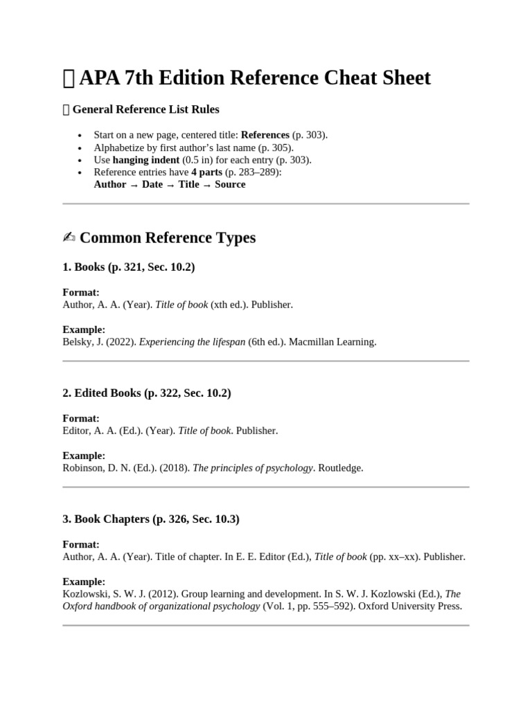 APA 7th Edition Reference Guide | PDF