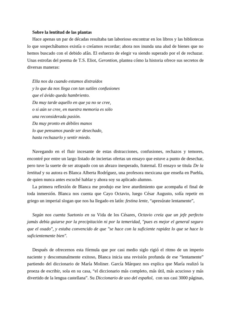 La belleza de la lentitud en las plantas | PDF