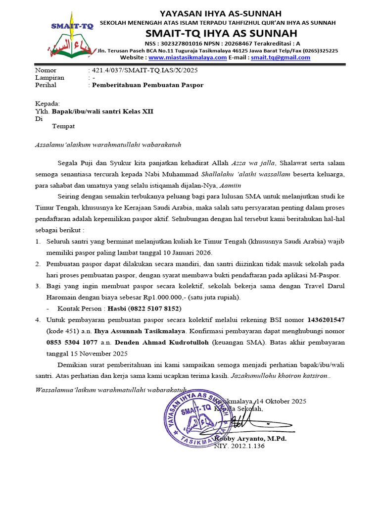 Pemberitahuan Pembuatan Paspor | PDF