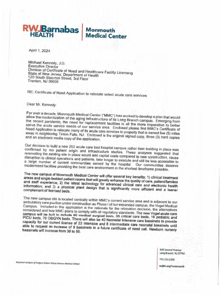 Monmouth Medical Center Relocation Proposal | PDF | Patient | Medicine