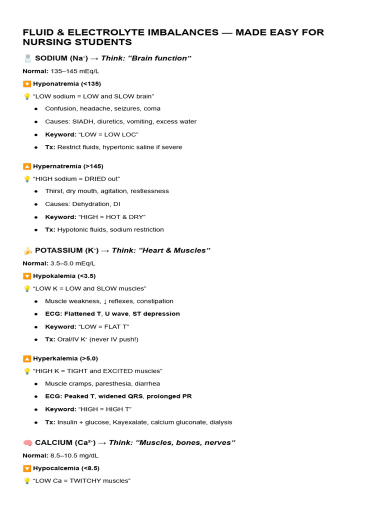Fluid & Electrolyte Imbalances - Made Easy For Nursing Students | PDF ...