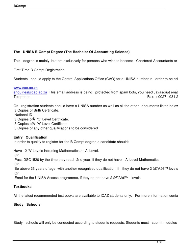 UNISA BCompt Degree Requirements | PDF