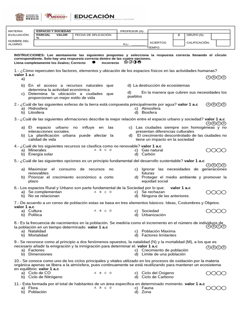 Espacio y Sociedad Parcial (Clave) | PDF | Población | Agua