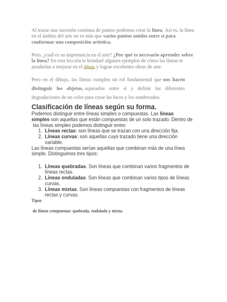 Clasificación y uso de líneas en el arte | PDF | Dibujo | Composición ...