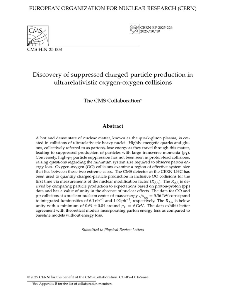 Oxygen-Oxygen Collision Particle Suppression | PDF | Standard Model ...