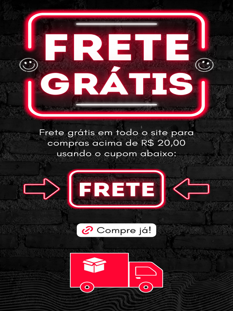 Story Do Instagram Moderno Cupom Frete Grátis Preto e Vermelho Neon | PDF