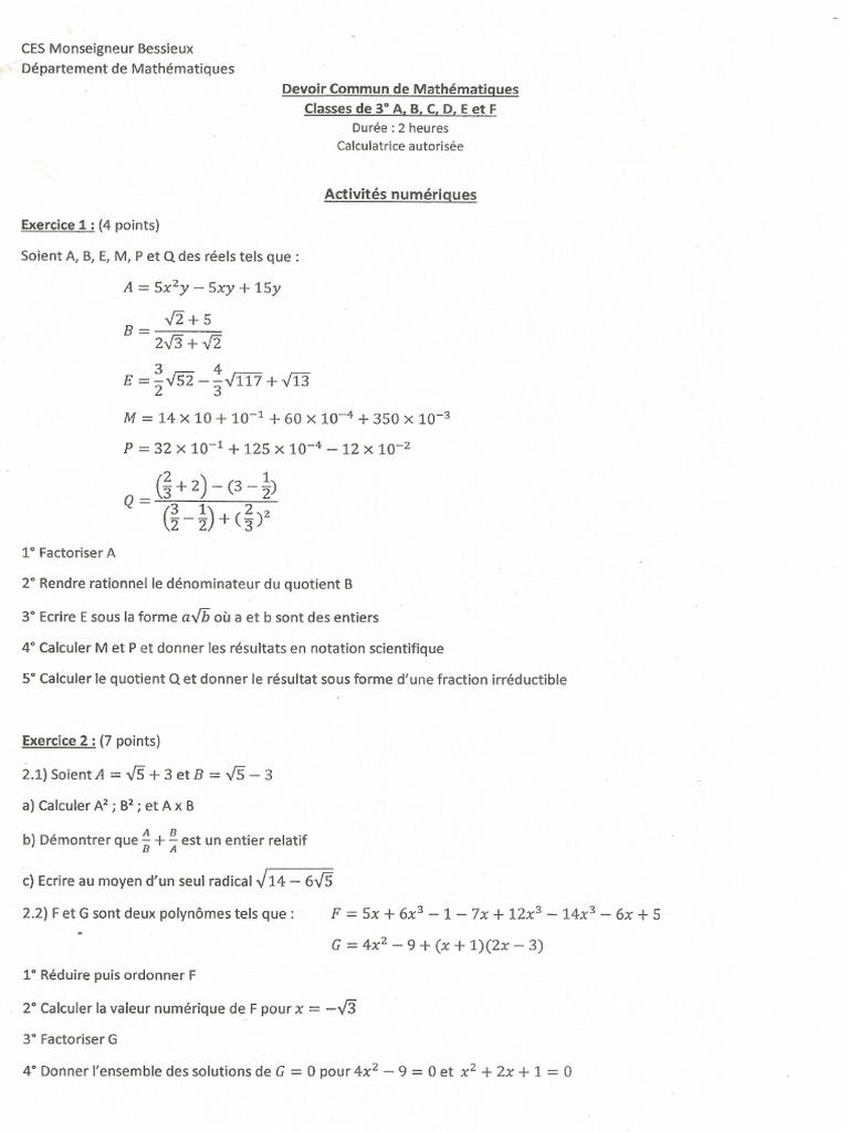 Maths 3eme | PDF