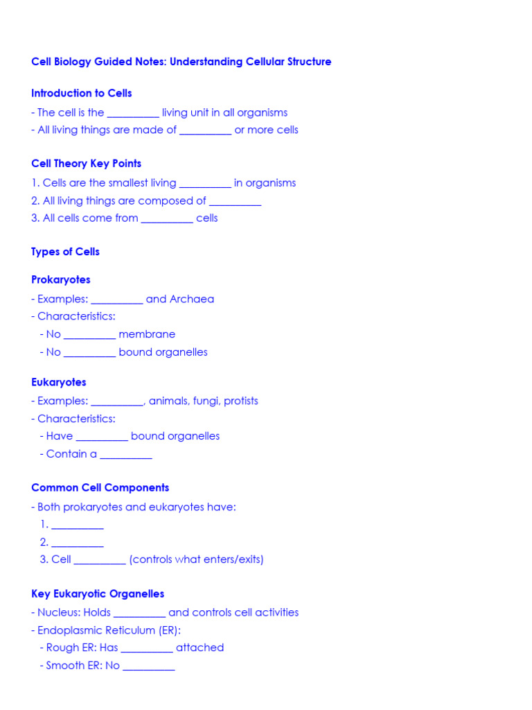 Cell Biology Notes: Cellular Structure Guide | PDF