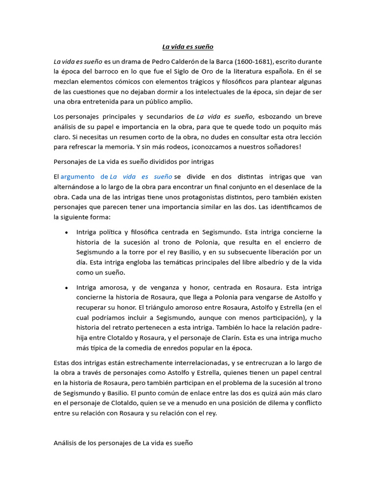 La Vida Es Sueño | PDF