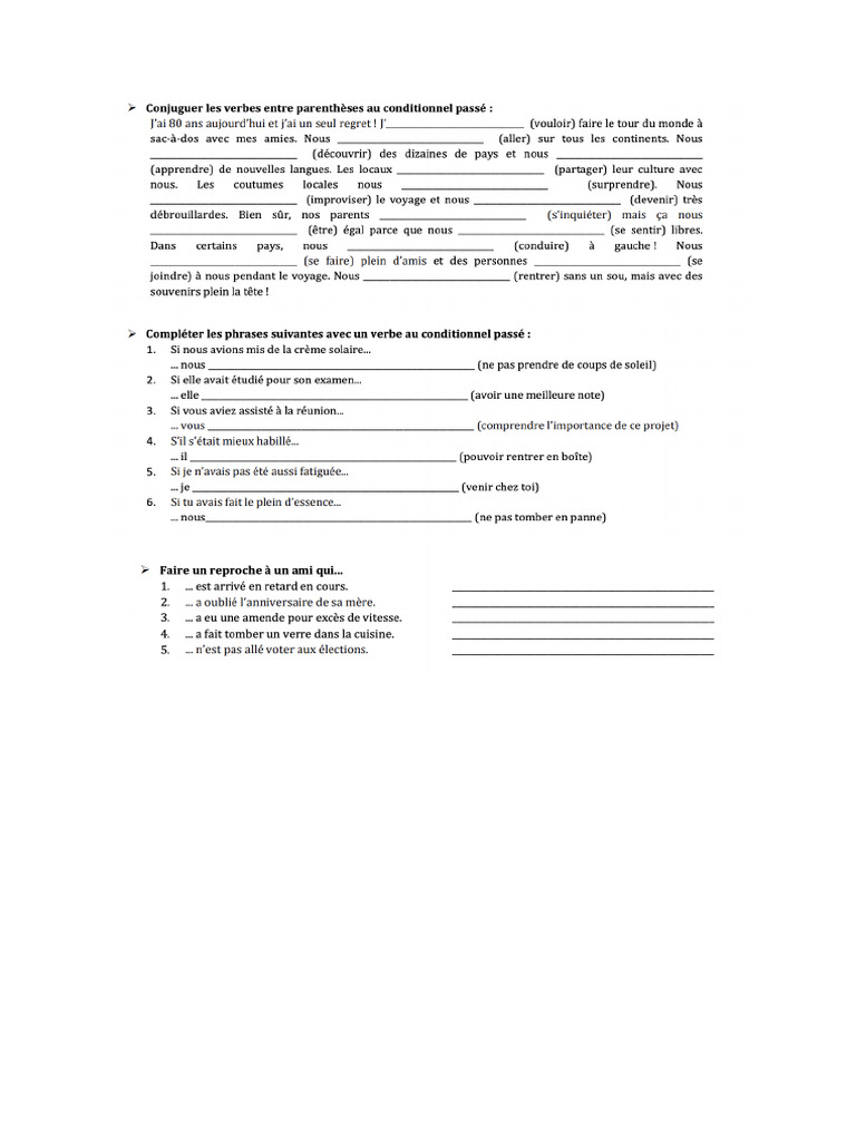 Conditionnel Present I Passe, Plus Que Parfait - Razem | PDF