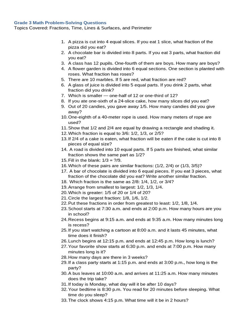 Grade3 Math Problem Solving Questions | PDF | Length | Euclidean Geometry