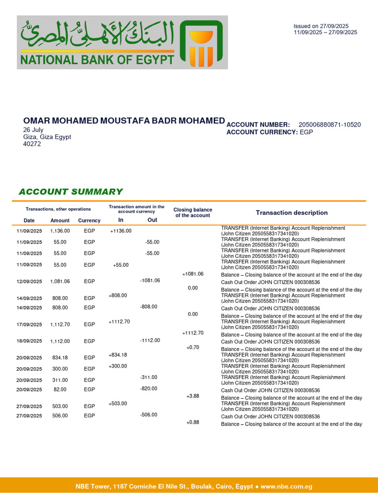 Account Transactions Summary EGP | PDF | Financial Technology | Finance ...