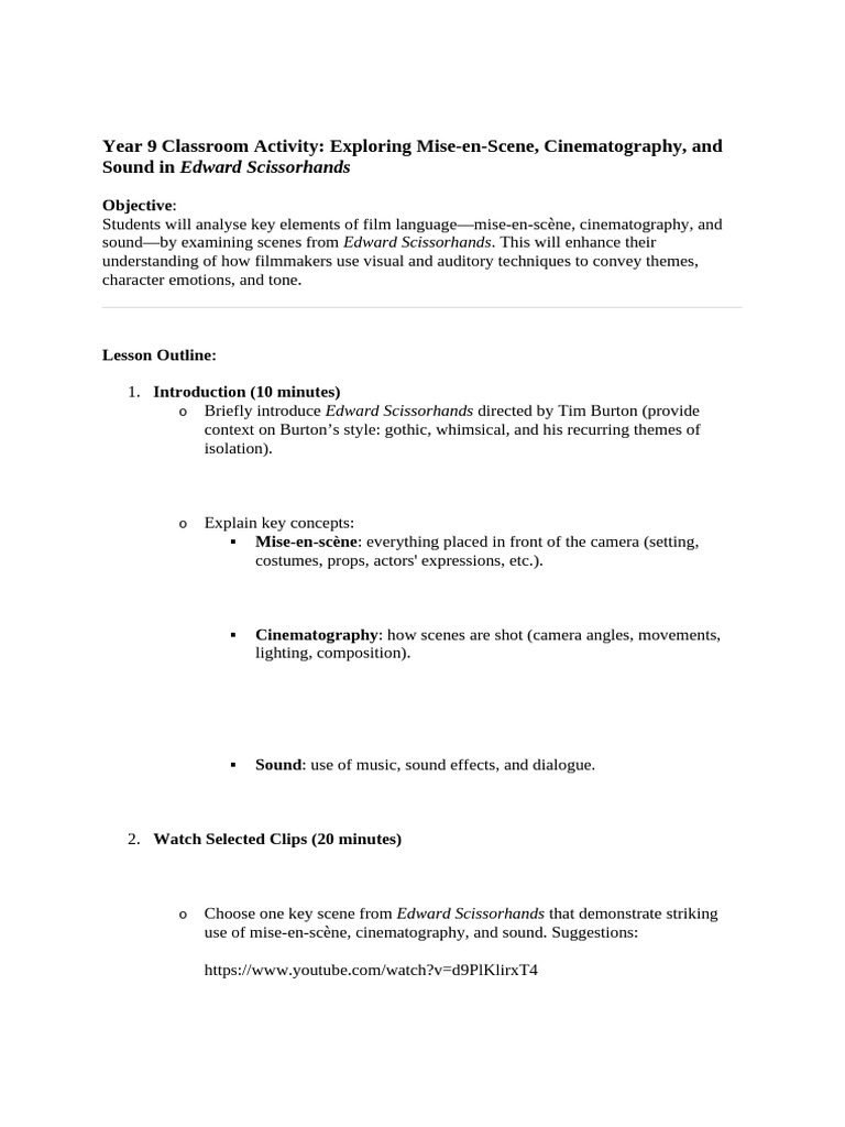 Year 9 Classroom Activity-Week 3 | PDF | Cinematography
