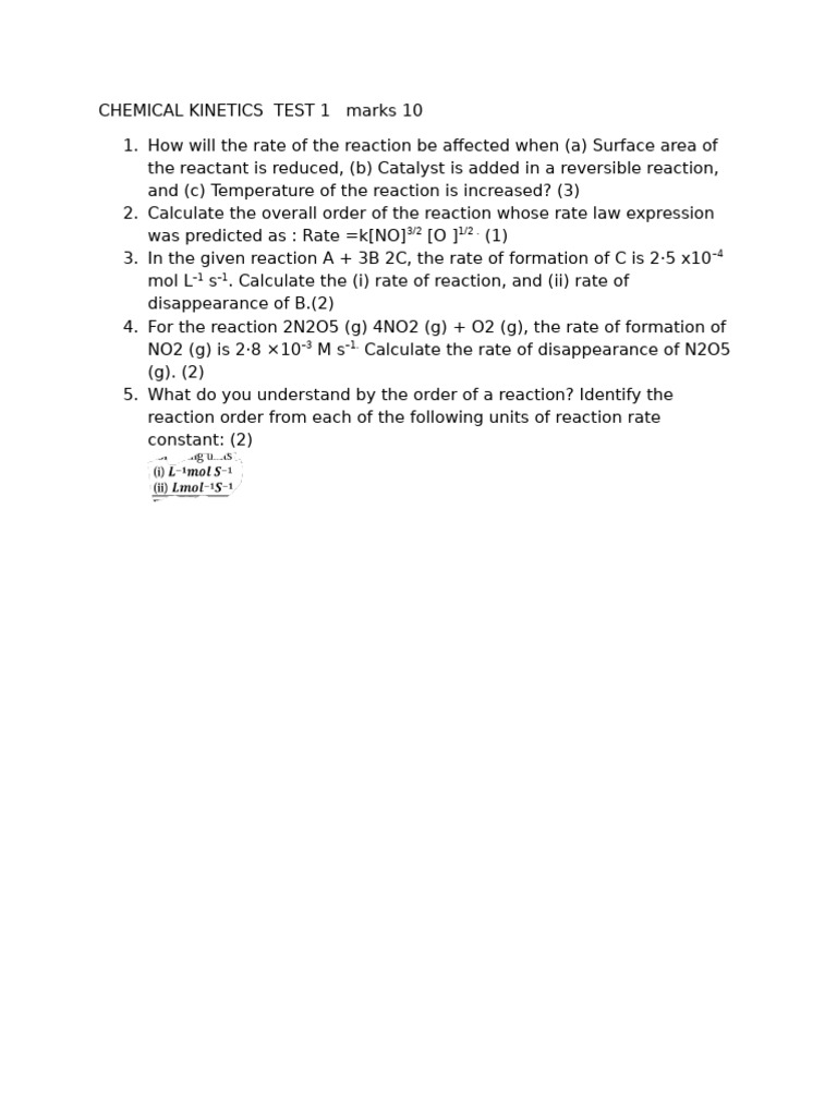 Chemical Kinetics Test | PDF