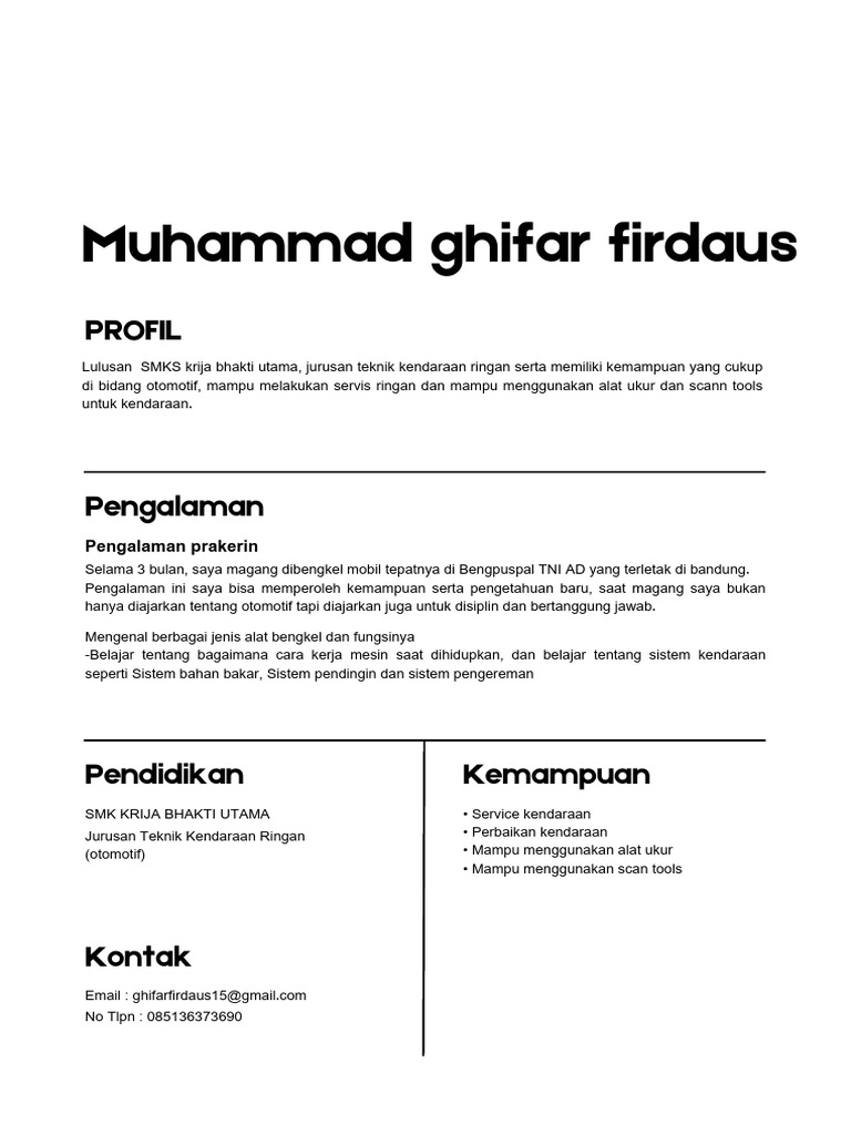 Cv Muhammad Ghifar Firdaus 20250806 131802 0000 | PDF