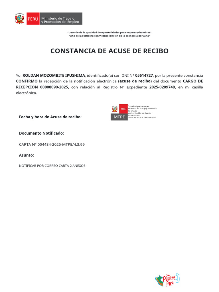Acuse de Recibo de Notificación Electrónica | PDF