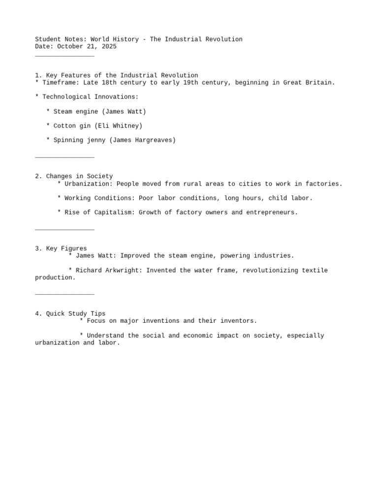 Student Notes - World History - The Industrial Revolution | PDF