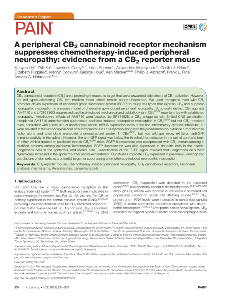 A Peripheral CB2 Cannabinoid | PDF | Green Fluorescent Protein | Epidermis