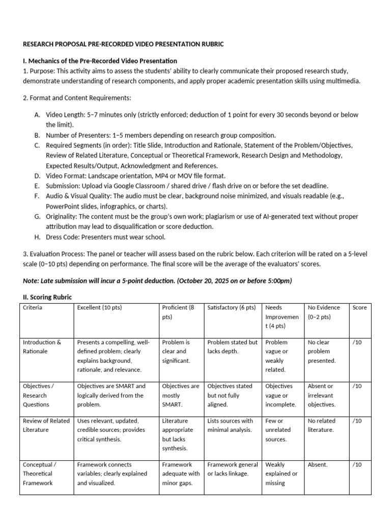 Research Proposal Video Presentation Rubric | PDF | Methodology | Cognition