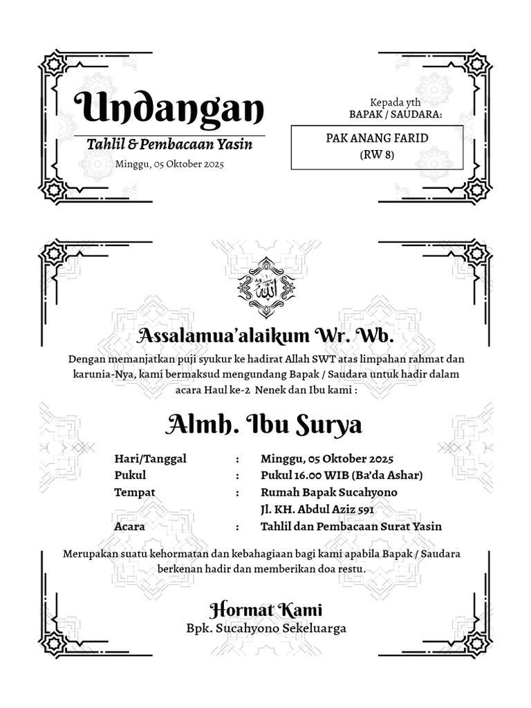 Undangan Tahlil Dan Haul | PDF