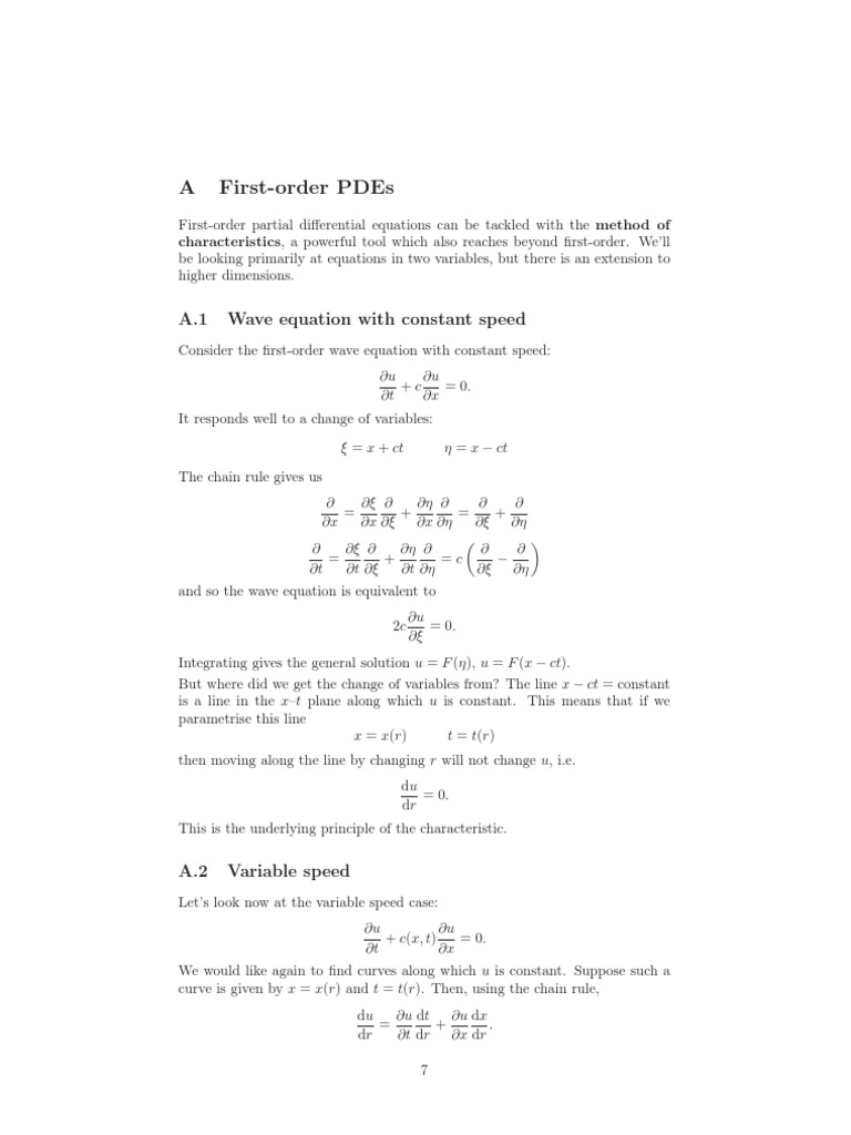 A First-Order Pdes: A.1 Wave Equation With Constant Speed | Download Free PDF | Ordinary ...