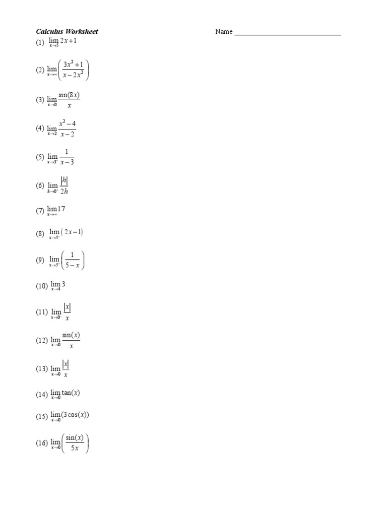 REVIEW - Limits Worksheet | PDF