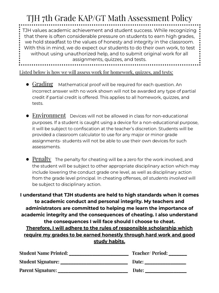 7th KAP - GT Assessment - Makeup Work Policy 24-25 | PDF | Homework ...