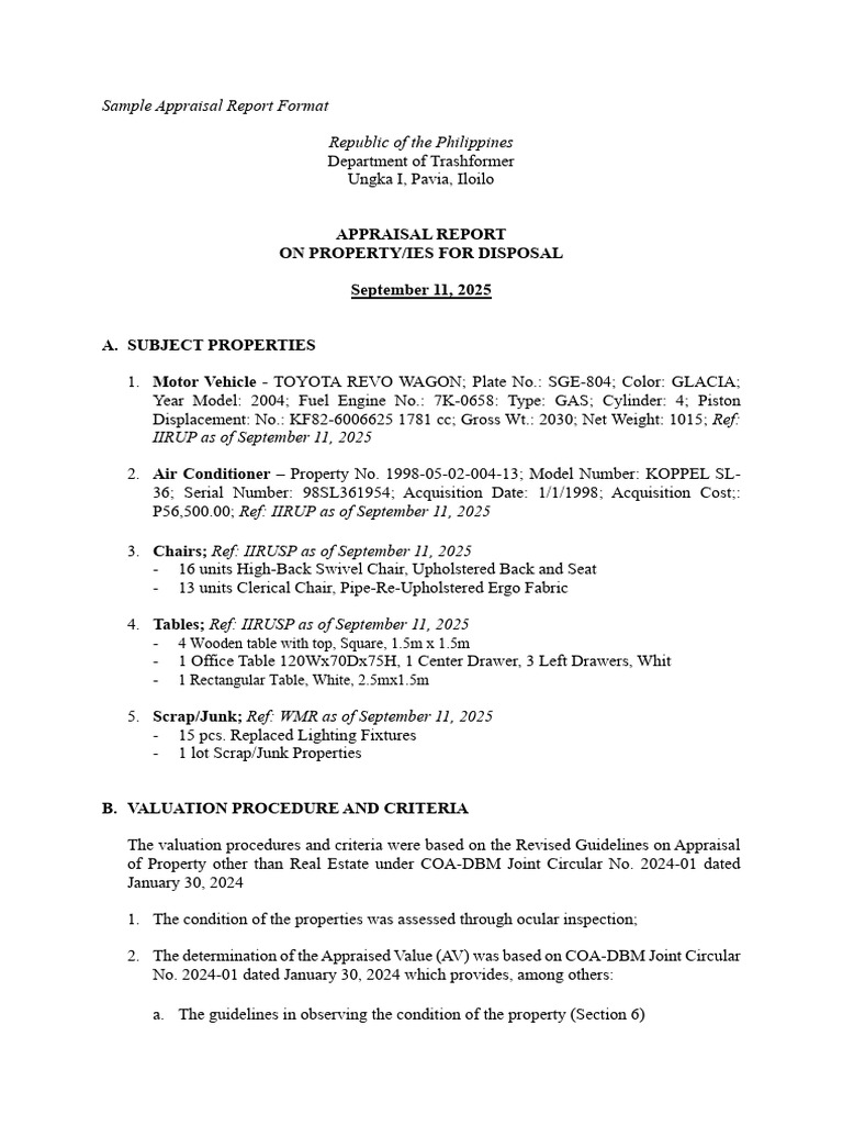 Appraisal Report for Property Disposal | PDF | Real Estate Appraisal ...