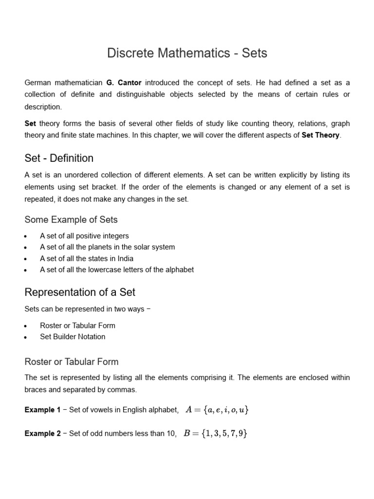 Discrete Mathematics - Sets | PDF | Set (Mathematics) | Mathematics