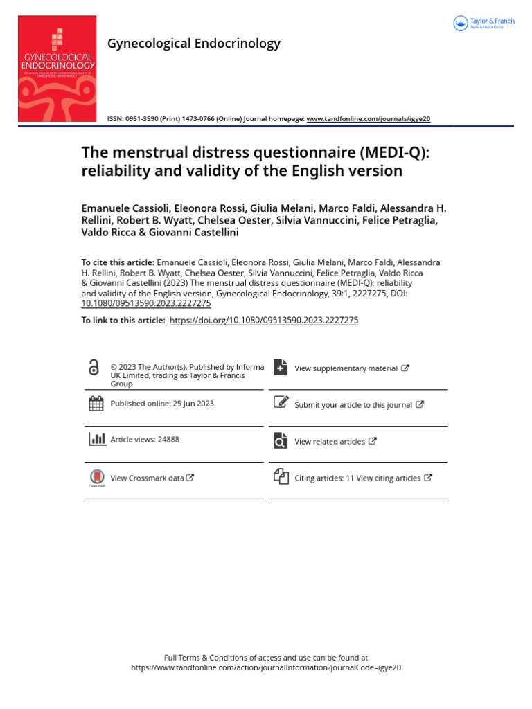 The Menstrual Distress Questionnaire MEDI-Q Reliability and Validity of ...