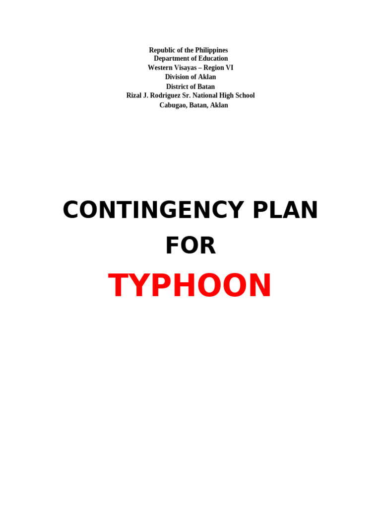 Contingency Plan Typhoon RJRNHS | PDF | Earthquakes