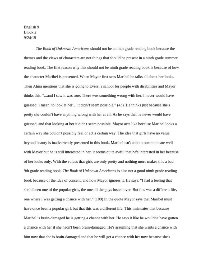Critique of "The Book of Unknown Americans" | PDF | Grandparent | Poland