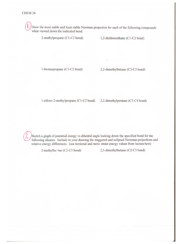 Newman Projections Practice | PDF | Organic Chemistry | Chemistry