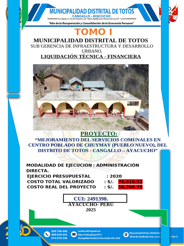 Liquidación Proyecto Servicios Comunal Totos | PDF