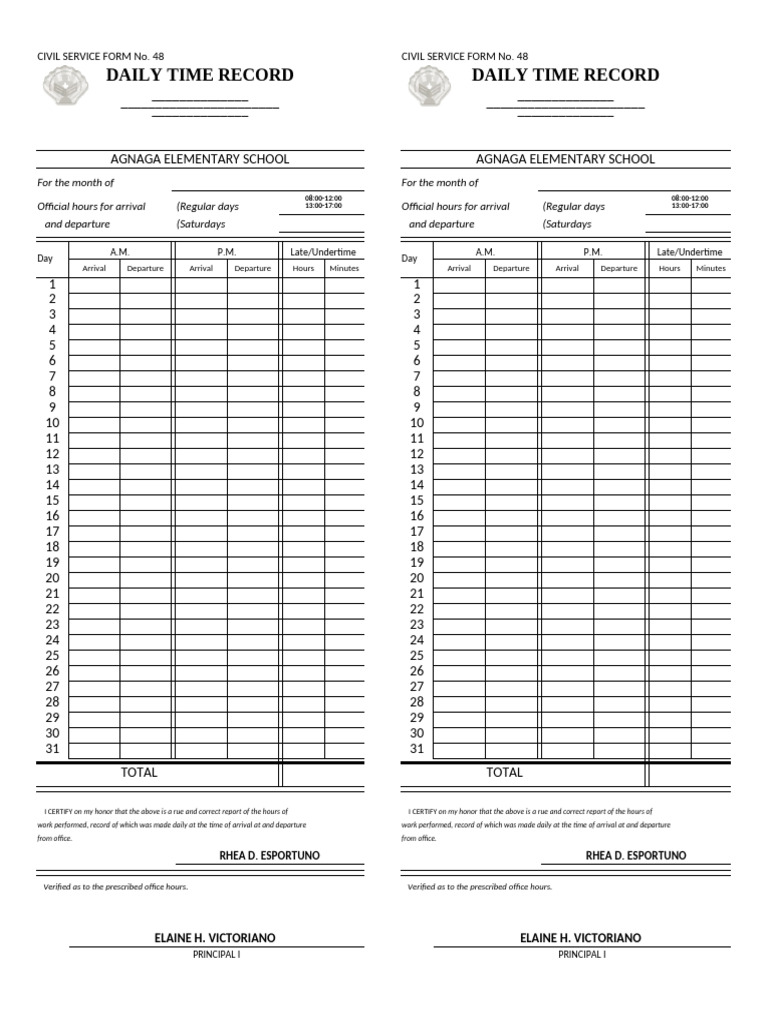 Daily Time Record Daily Time Record | PDF