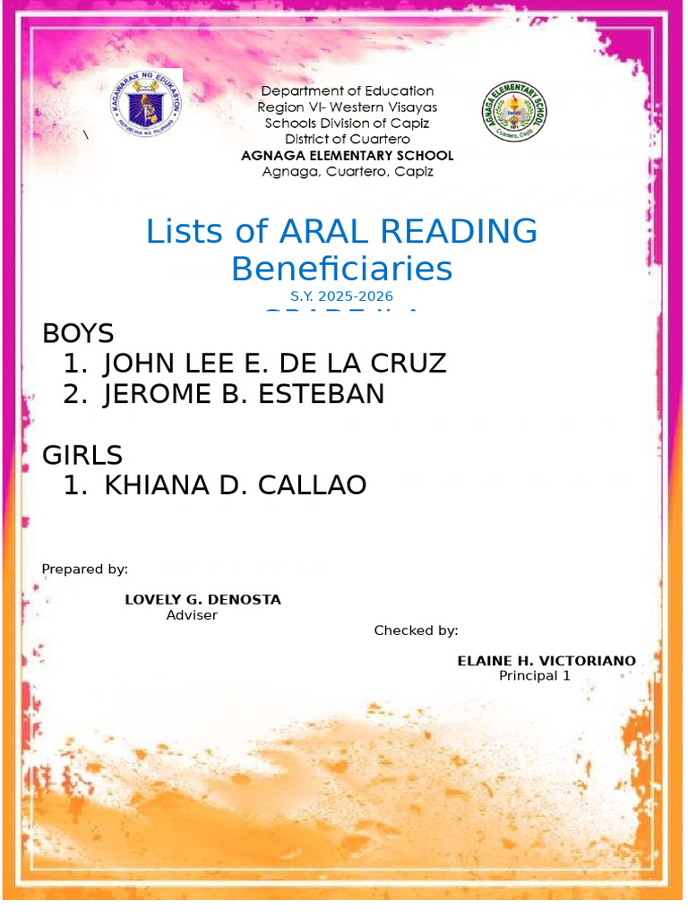 ARAL Program Beneficiaries 2025-2026 | PDF