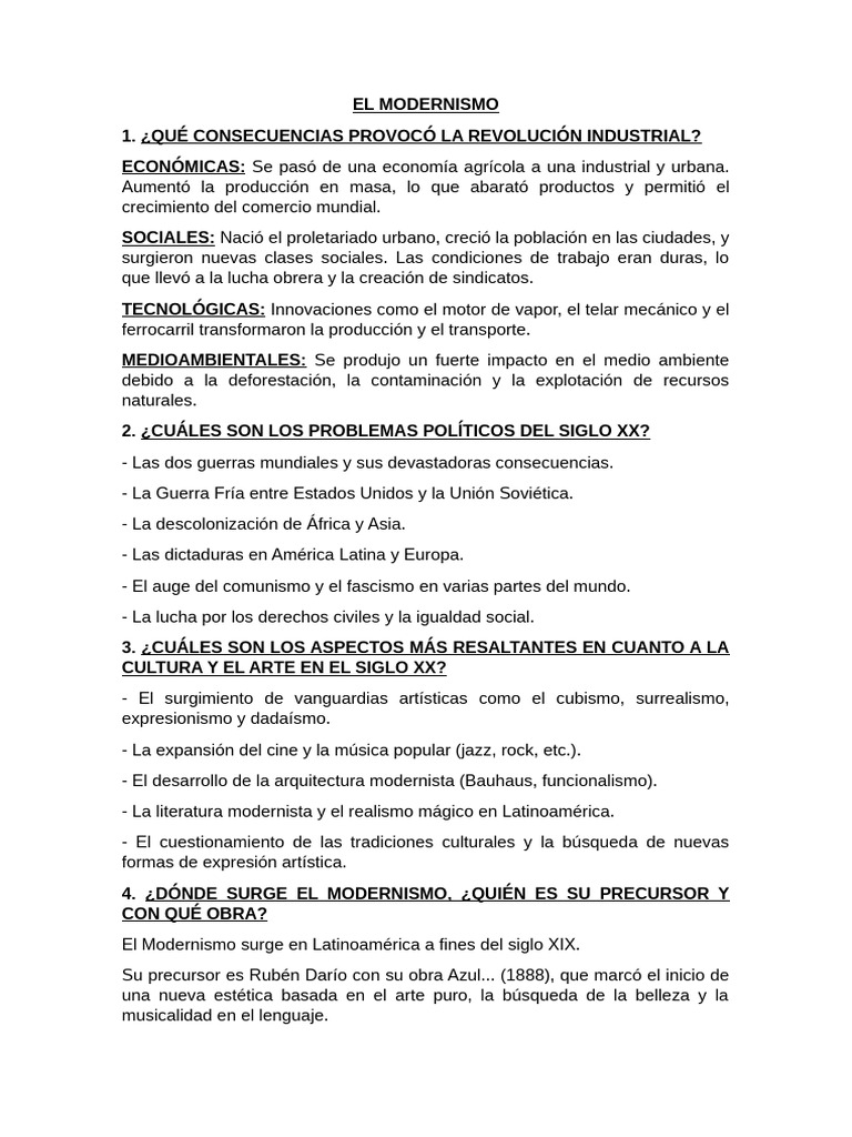 El Modernismo | PDF | Las artes
