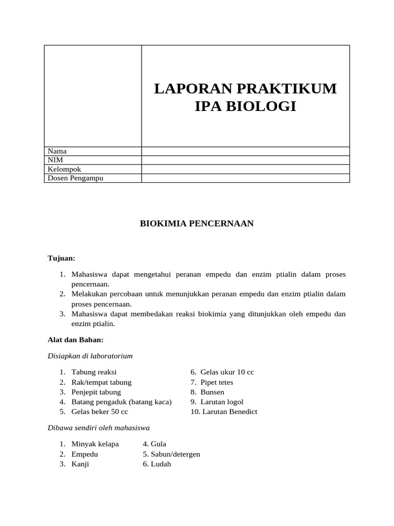 Laporan Biokimia Pencernaan | PDF