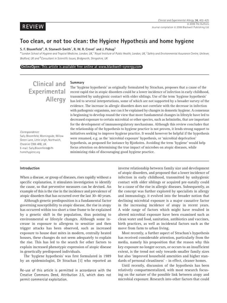 Clin Experimental Allergy - 2006 - Bloomfield - Too Clean or Not Too ...