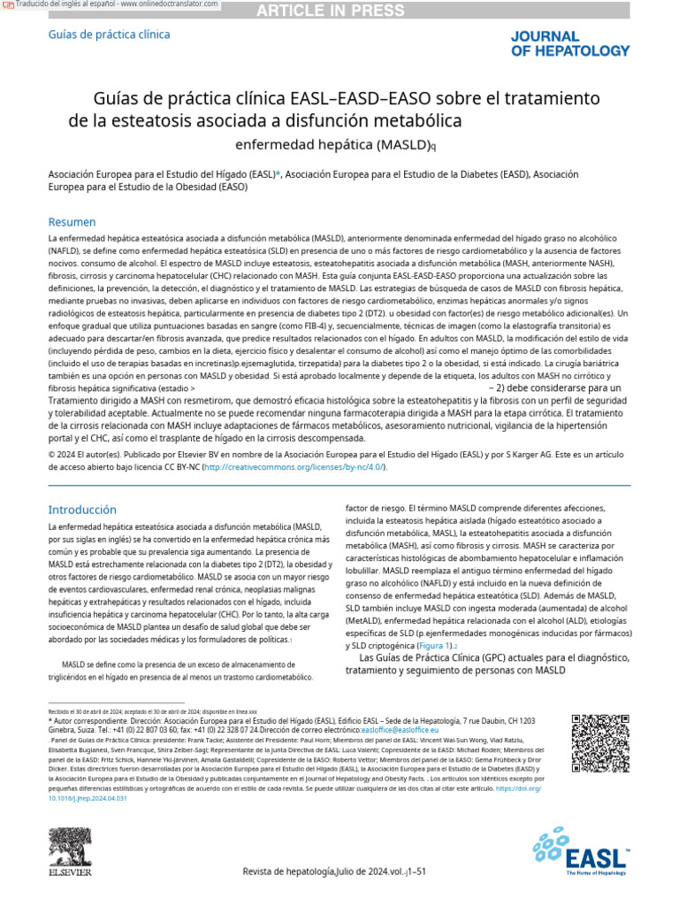 Guías EASL-EASD-EASO sobre MASLD | PDF | Cirrosis | Obesidad