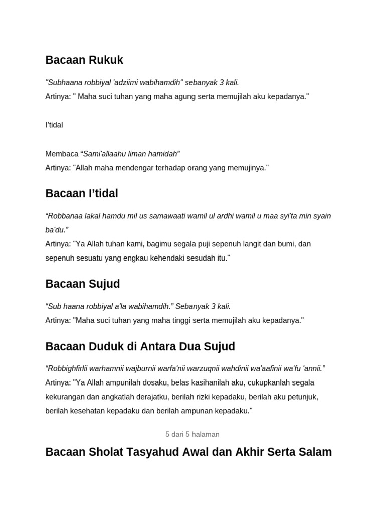 Bacaan Sholat dan Artinya Lengkap | PDF