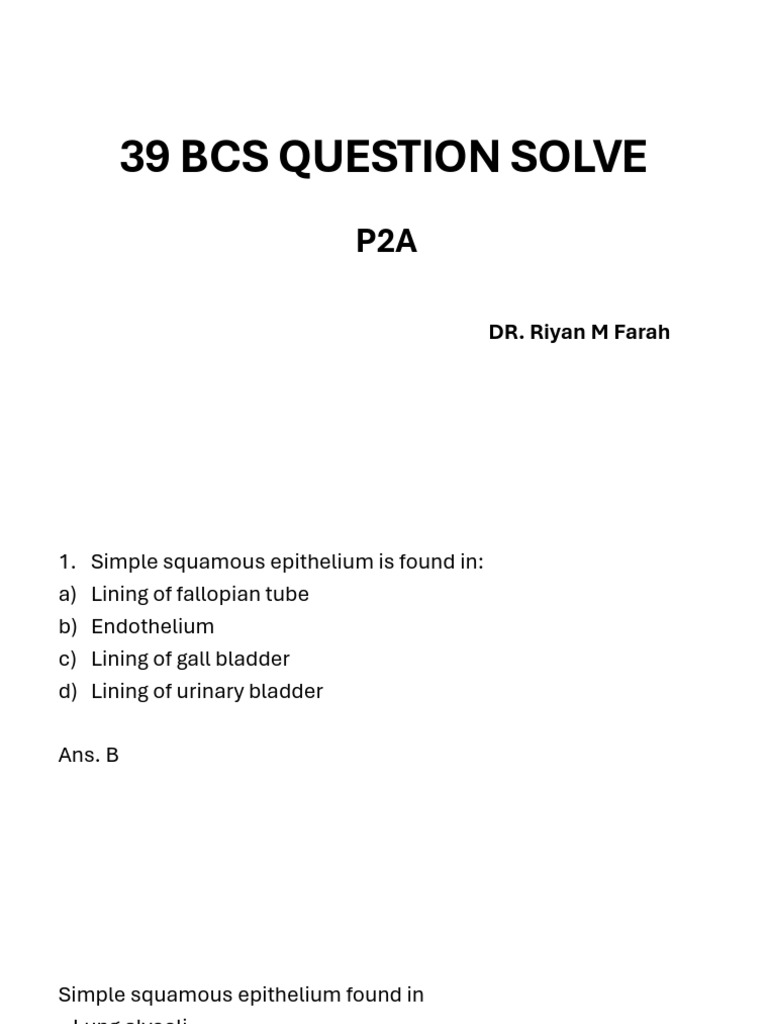 39 BCS Exam Questions and Answers | PDF | Epithelium | Lung