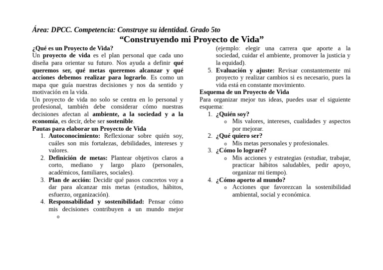 Lectura Construyendo Mi Proyecto de Vida | PDF