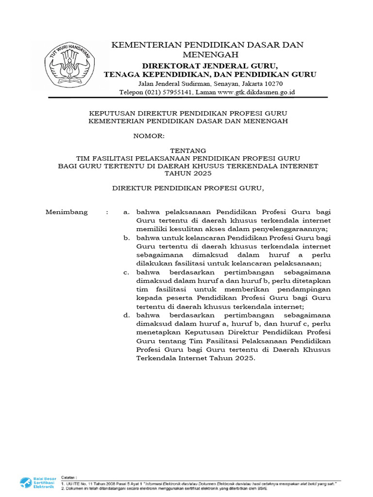 Tim Fasilitasi PPG 2025 untuk Daerah Terkendala | PDF