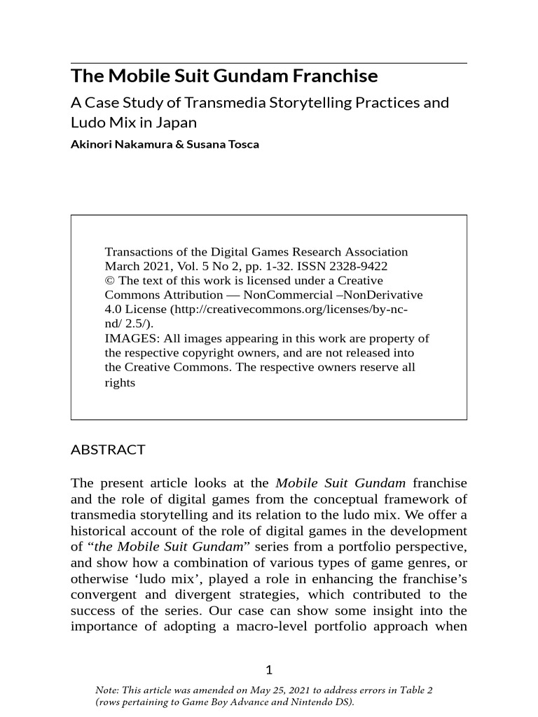 The Mobile Suit Gundam Franchise Case Study of Transmedia Storytelling ...