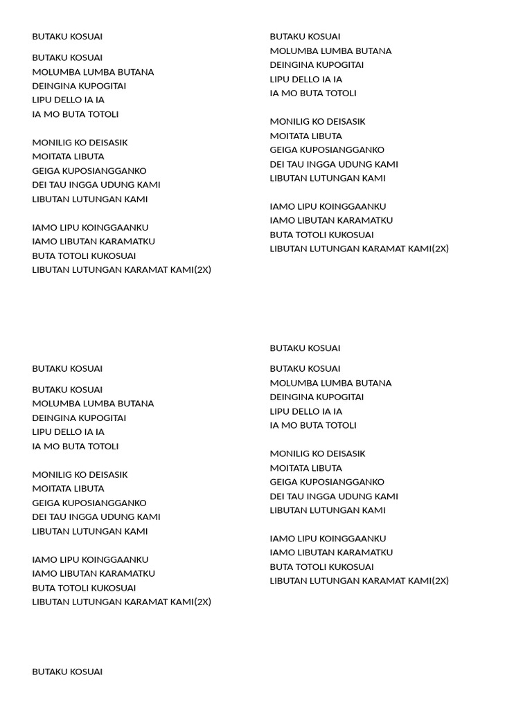 Lirik Lagu Butaku Kosuai | PDF