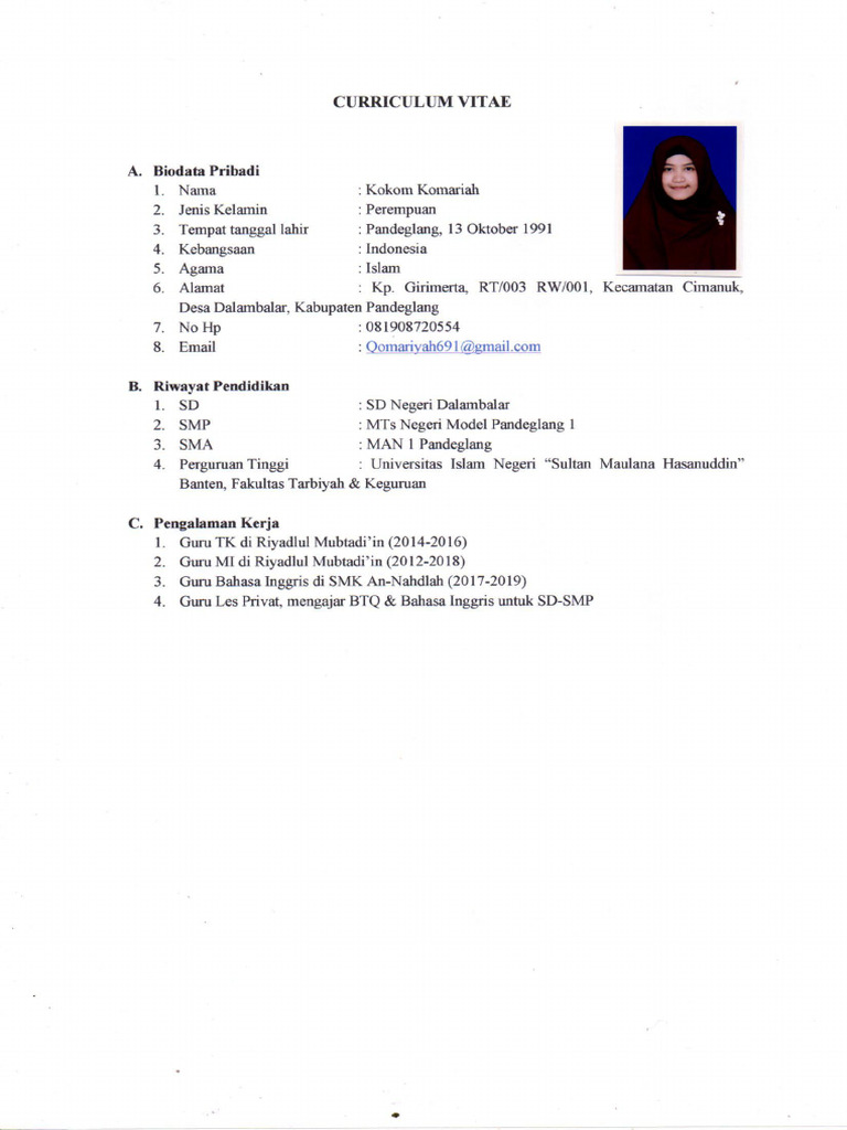 CV Kokom Komariah | PDF