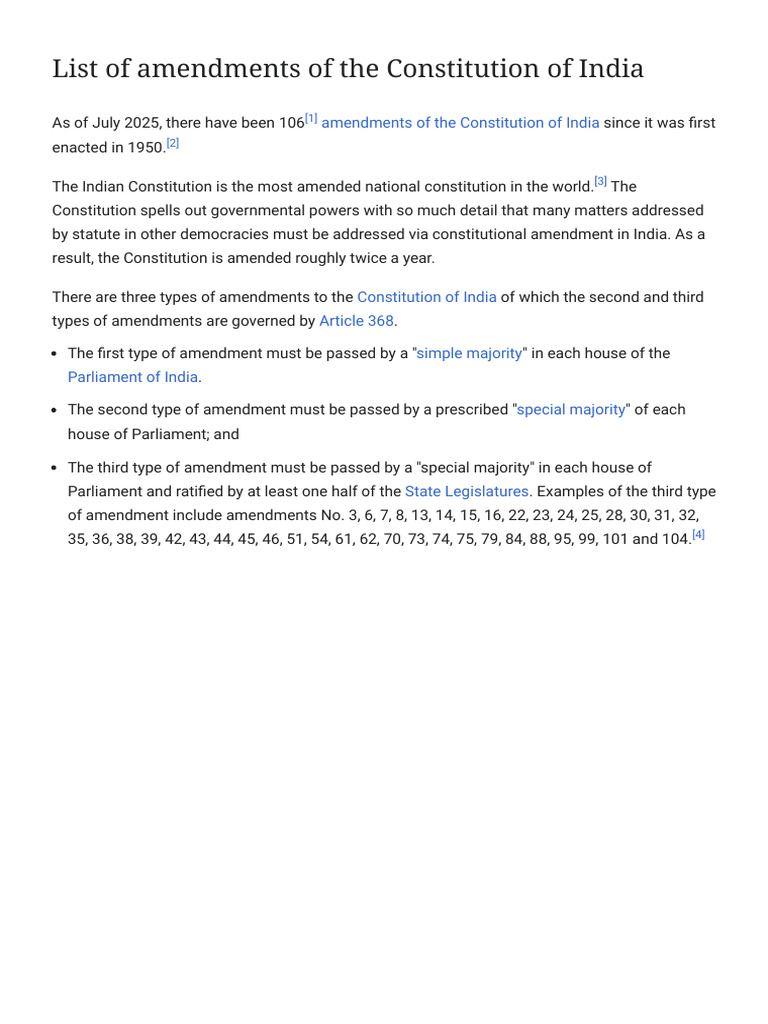 List of Amendments of The Constitution of India - Wikipedia | PDF ...